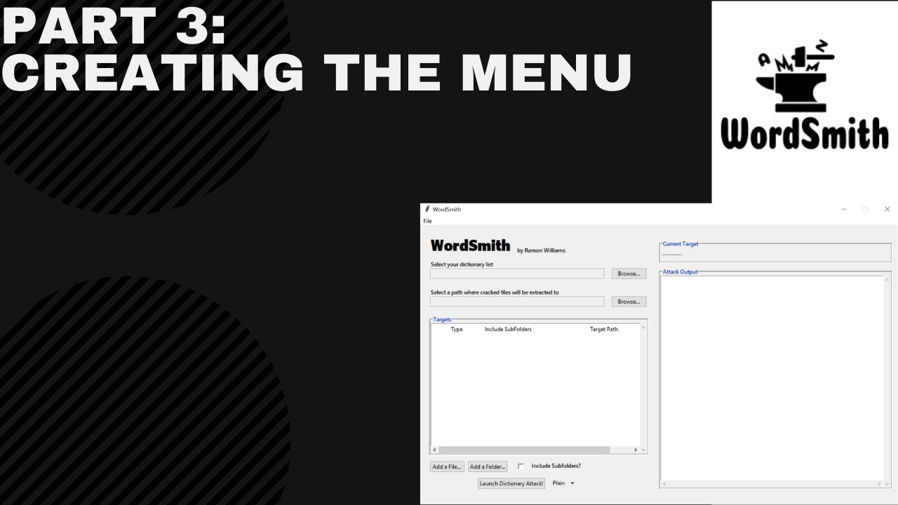 Python GUI (Tkinter) Tutorial: Password Cracker - Part 3 - Creating the menu bar