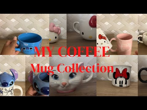 My Coffee Mug Collection which features Starbucks mugs, Disney mugs, & Sanrio mugs