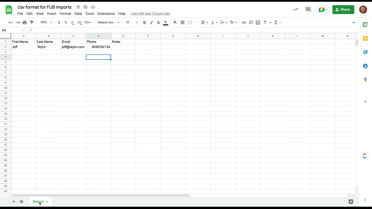 Using a Google Sheet csv format for Follow Up Boss imports