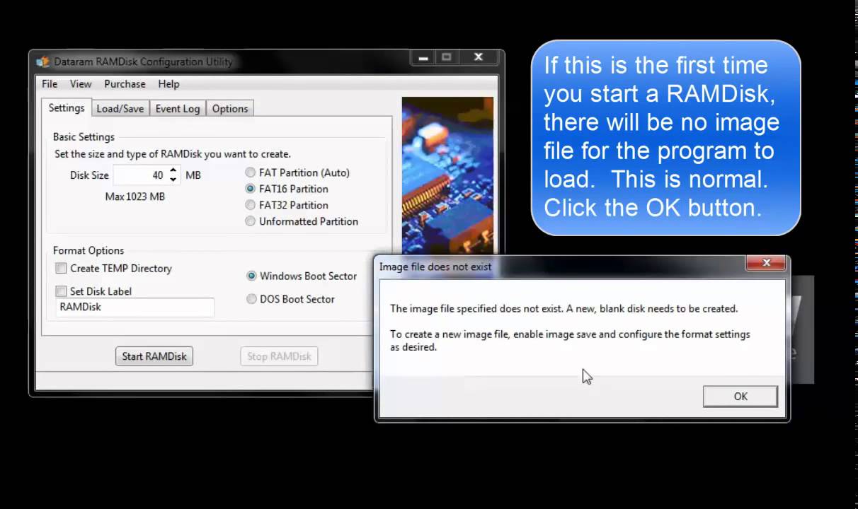 Start Stop Dataram RAMDisk