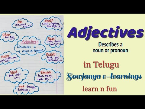 Adjectives and Types of Adjectives with examples in Telugu | English Grammar Worksheet | Sowjanya