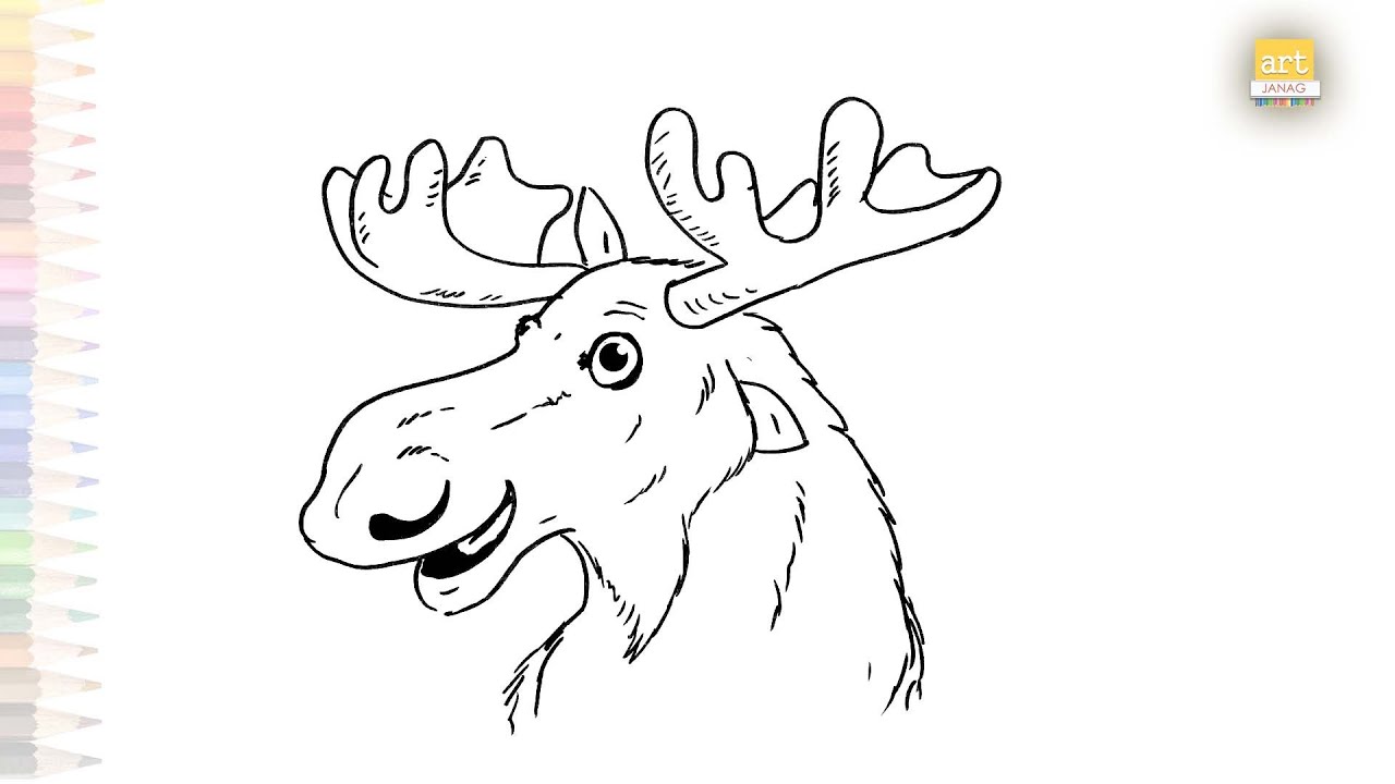 Moose head drawing easy | Forest animal drawing | How to draw  A Moose step by step | #artjanag