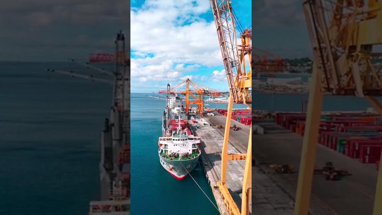 Container Ship Crane - Containers Loaded with Cranes & Trucks