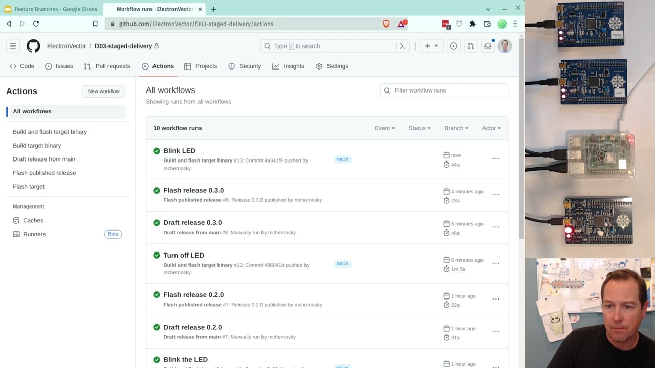 Flash real hardware in stages with GitHub Actions