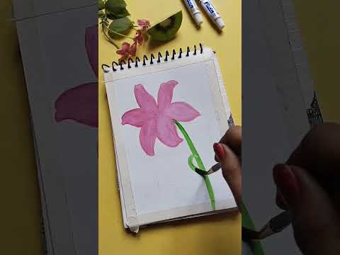 easy pink lily flower with water colours β₯οΈππ#viral #viralvideo #painting #drawing
