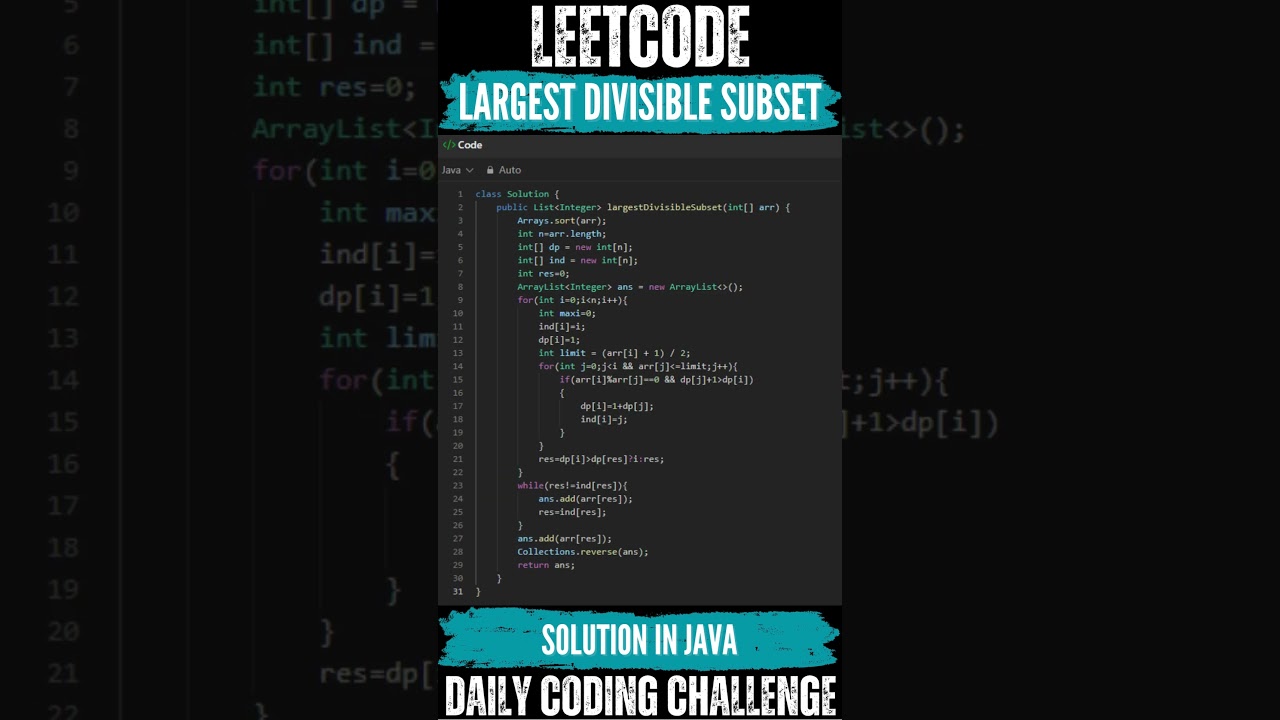 LeetCode : 368. Largest Divisible Subset💛🖤Solution link👆🏻🔗 #leetcode #java #trending #coding #shorts