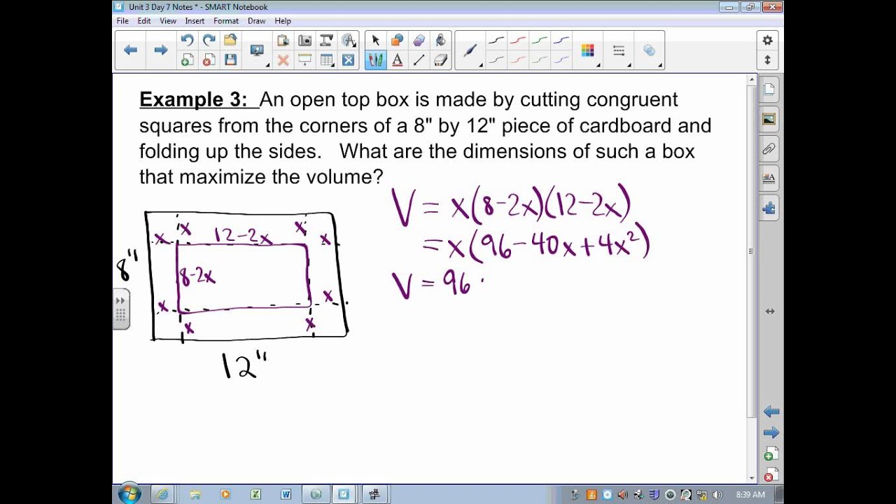 CA Calculus BC Video Lesson 3-7 Optimization Word Problems
