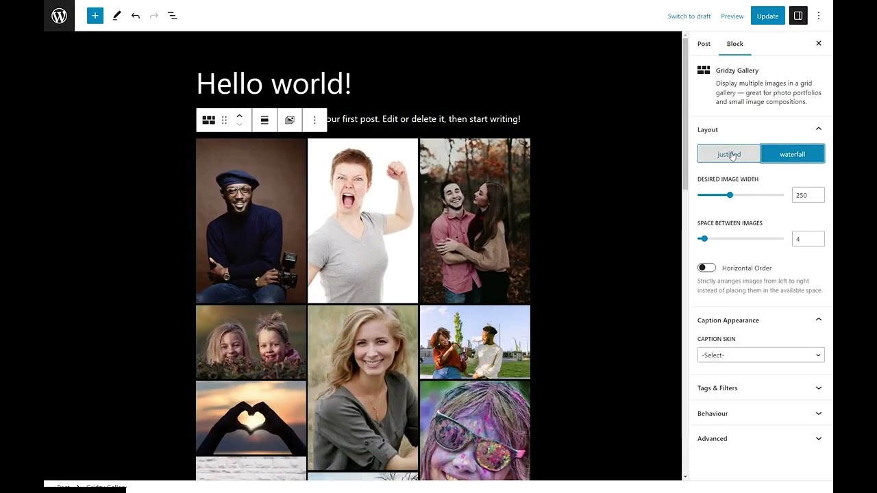 Gridzy.Gallery - WordPress Block Editor - Basic Usage