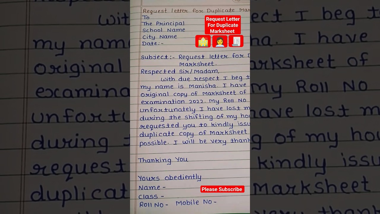 Request Letter For Duplicate Marksheet 🏫👩‍💼🧾🙏 #shorts #youtubeshorts #short