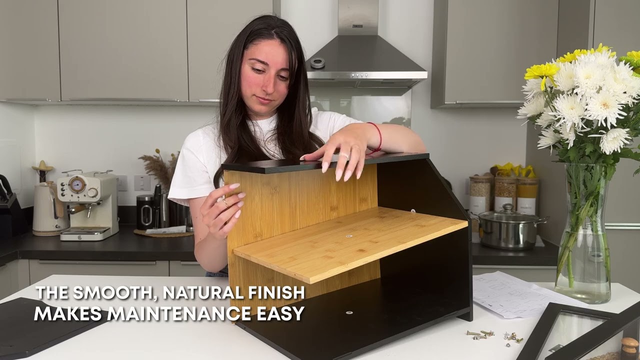 SG Traders Double Decker Bamboo Bread Bin 2 Layer Bread Box Eco friendly Kitchen Storage Box