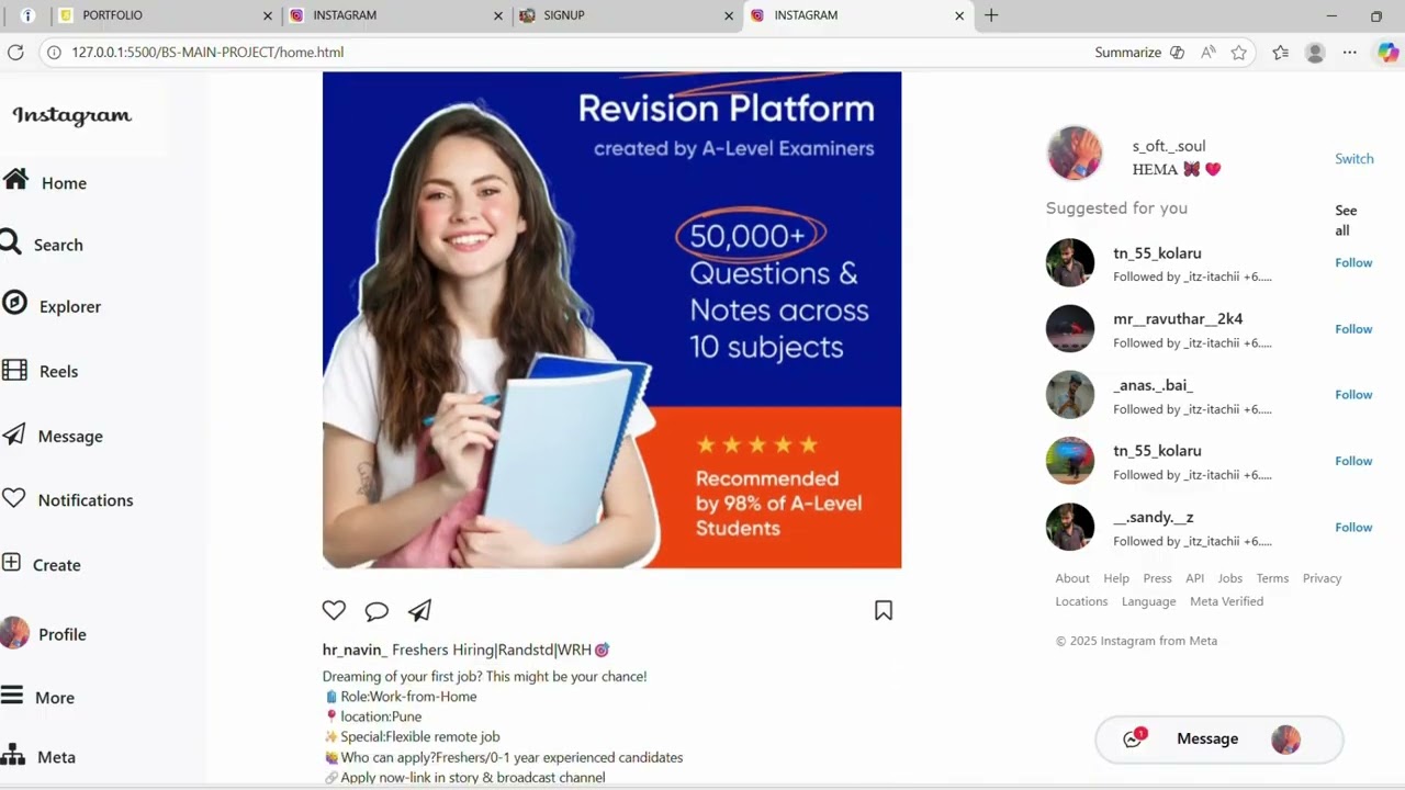 Instagram Clone Website Using Bootstrap 5 (Responsive Design)