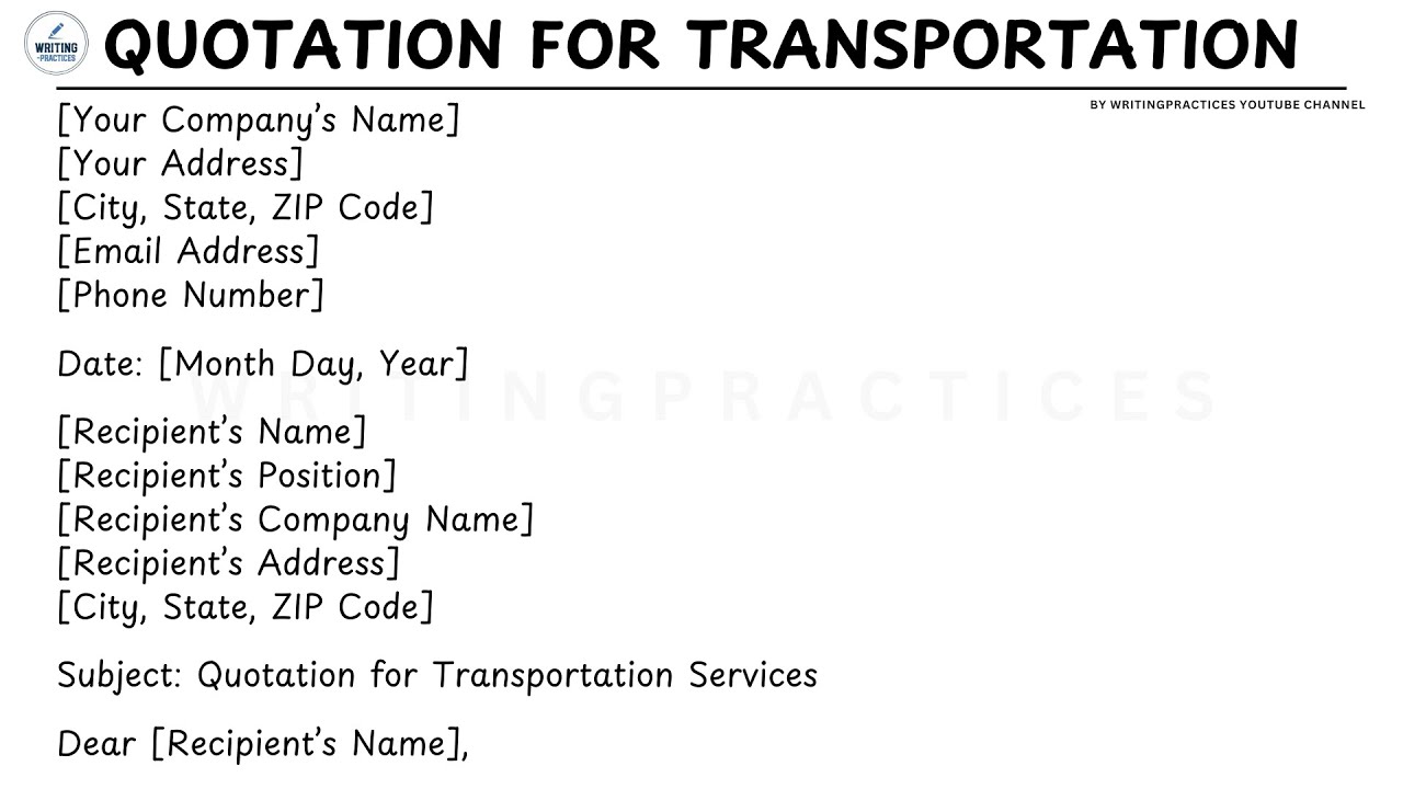 How To Write A Quotation Letter for Transportation Step by Step Guide | Writing Practices