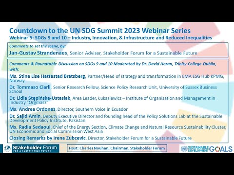 Countdown to the UN SDG Summit 2023 Webinar Series No. 5: SDGs 9 and 10