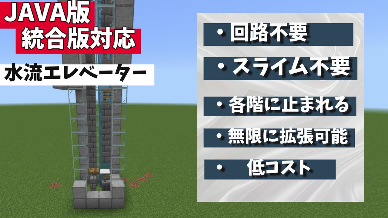 【マインクラフト統合版/JAVA】各階止まれる！回路不要！水流エレベーターの作り方！対応機種(MCPE/Xbox/PS/Switch ...