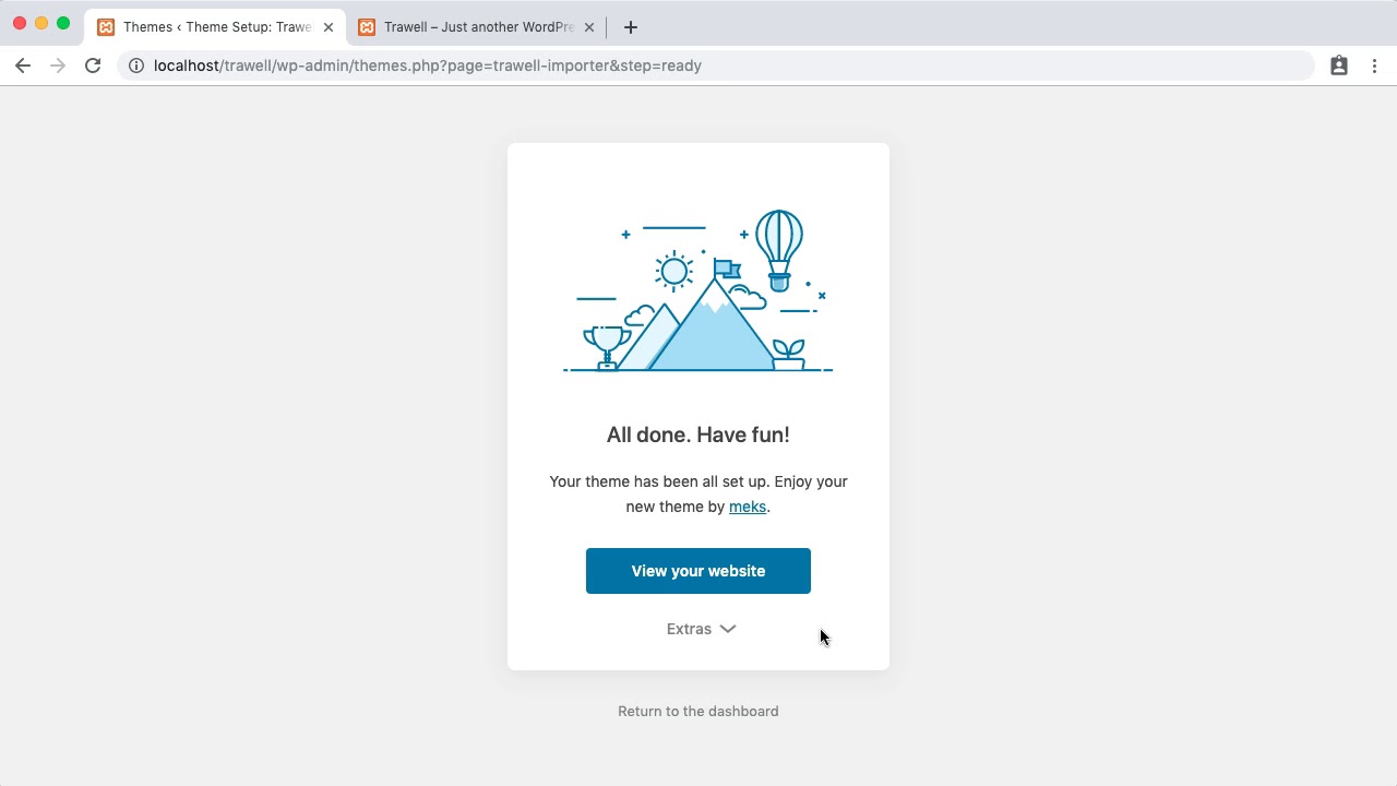 Setup wizard - Trawell WordPress theme