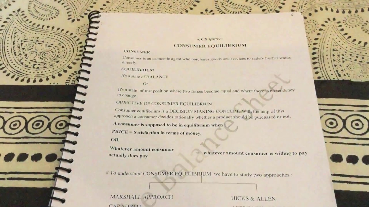 Class 12 | CBSE | MicroEconomics | Quality Notes | Consumer Equilibrium