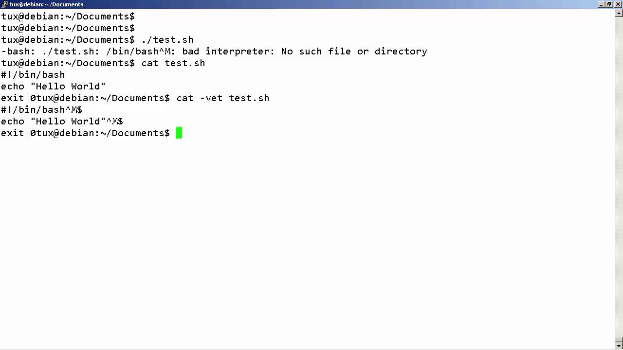 LPIC-1 103.2 Using cat and od to fault find scripts
