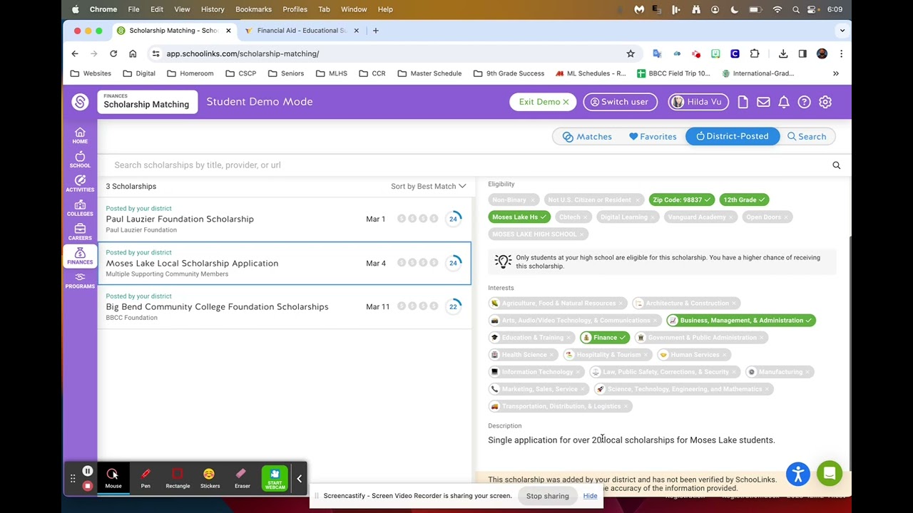 Schoolinks - Scholarship Profile