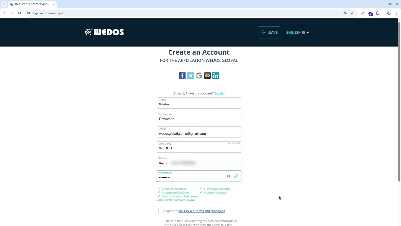 WEDOS Global Protection - How to Create an Account