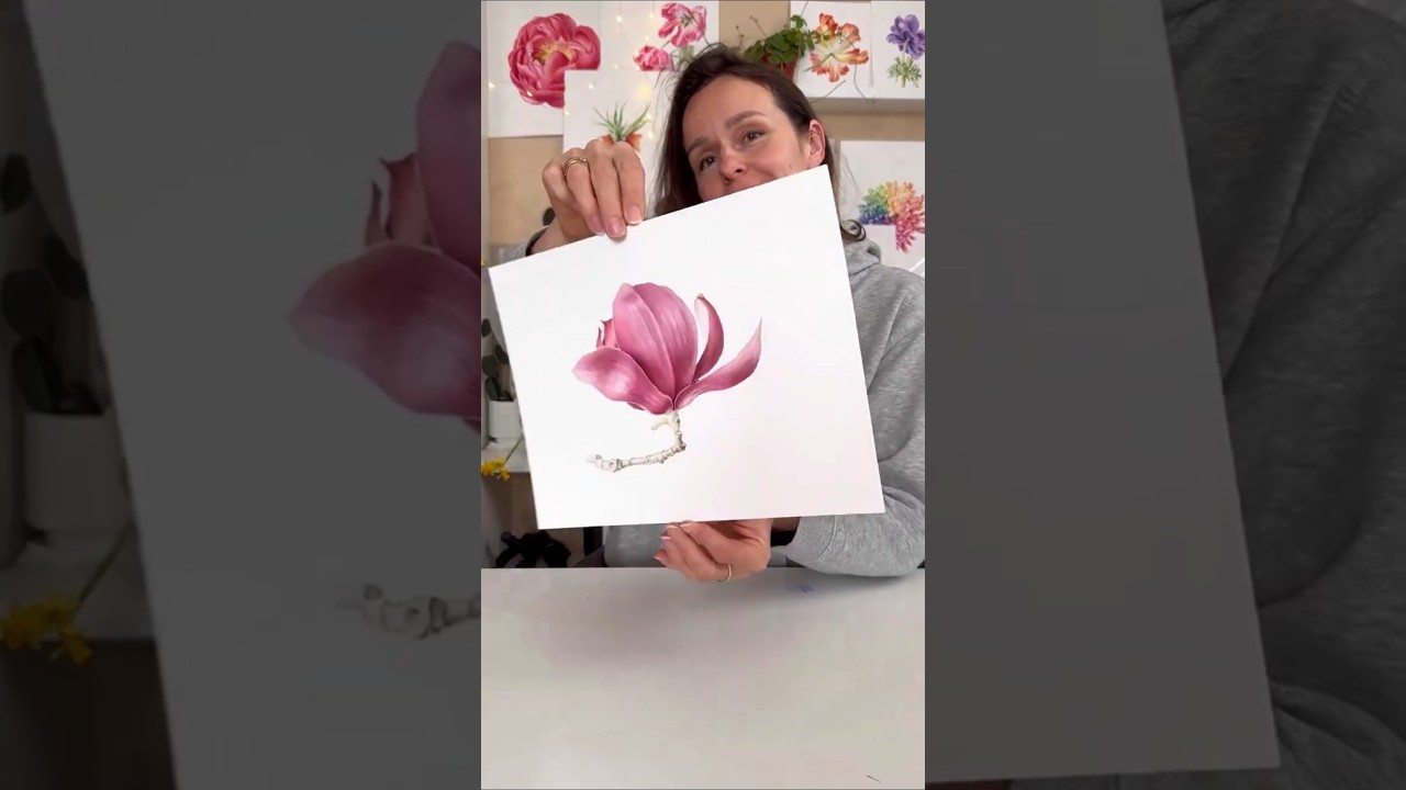 Magnolia flower painting 🎨 Full #tutorial on Patreon - KristineArt #watercolortutorial
