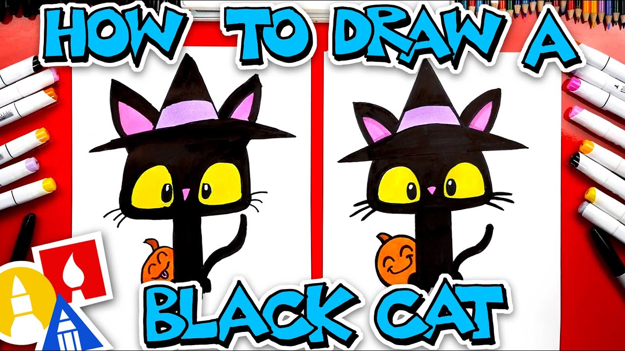 How To Draw A Black Cat With A Witch Hat
