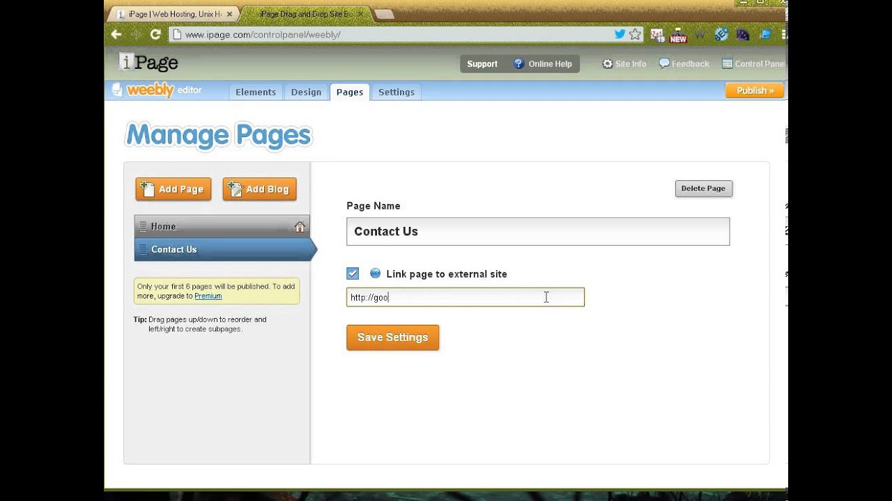Weebly Drag and Drop: Creating a new Page