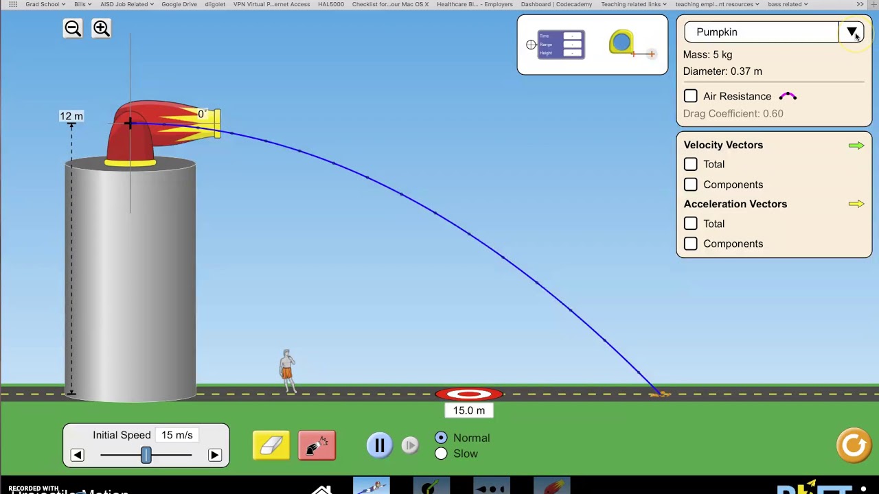 pHET Interactive Projectile Motion Screencast