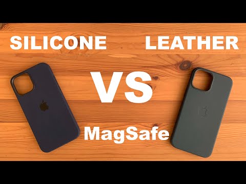 Apple silicone vs leather MagSafe case comparison for the iPhone 12 Pro Max Pacific Blue