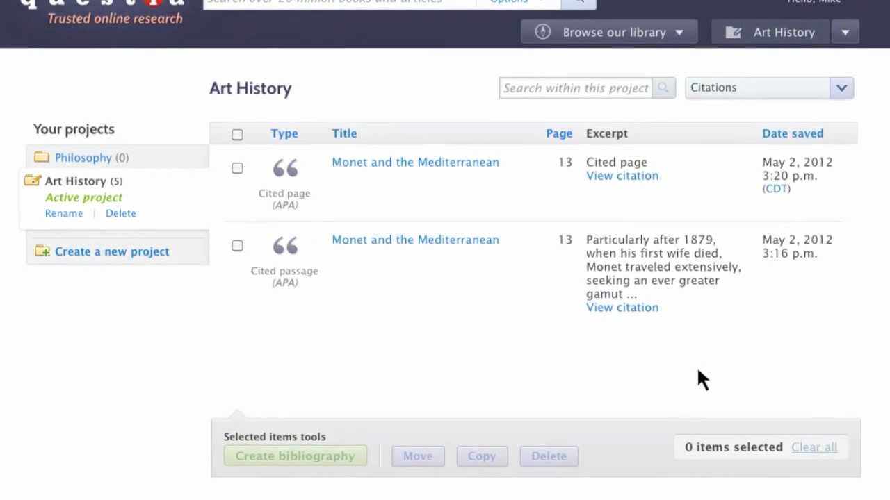 Questia Video: Projects Demo