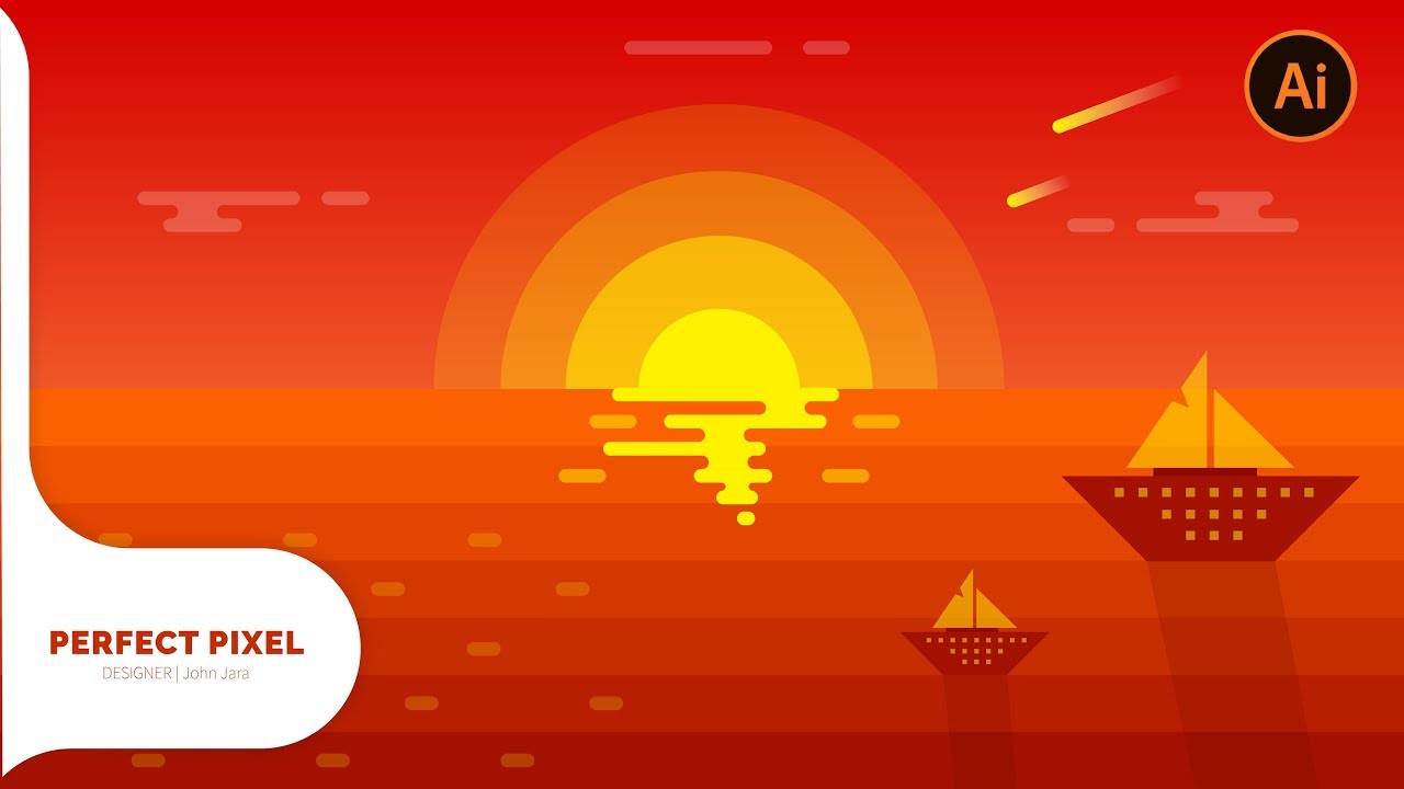 Sunset Scenery Illustration In Adobe Illustrator CC