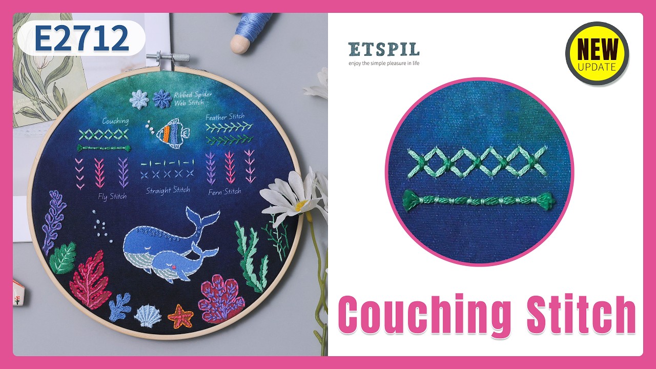 Couching Stitch 1 Tutorial for Beginners | Learn Step by Step | ETSPIL