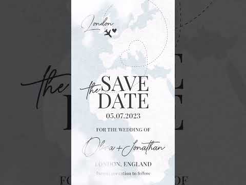 Destination Save the Date Video Invitation, World Map Digital Animated E-Wedding Invite,