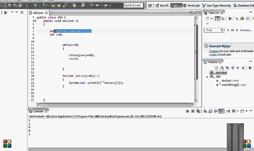 Simple JAVA Program for Decimal to binary conversion