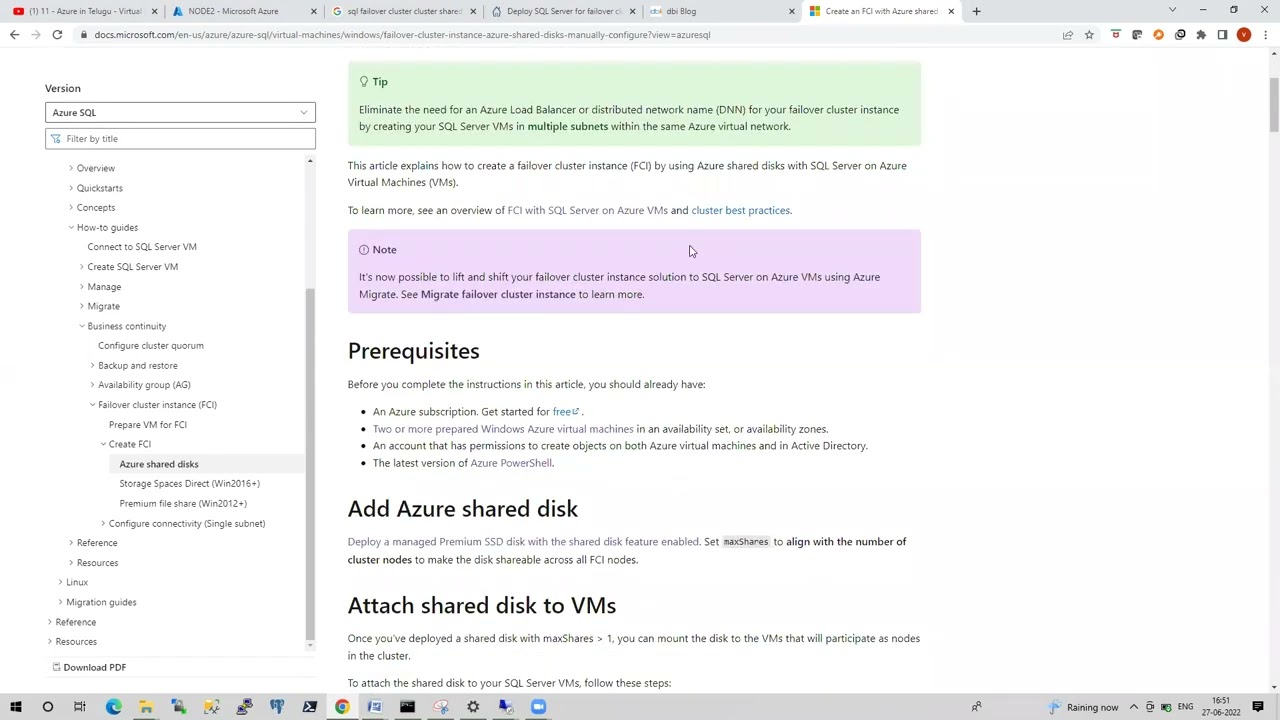 SQL Server Failover Cluster on Azure Virtual Machines using Azure Shared Disks part-1