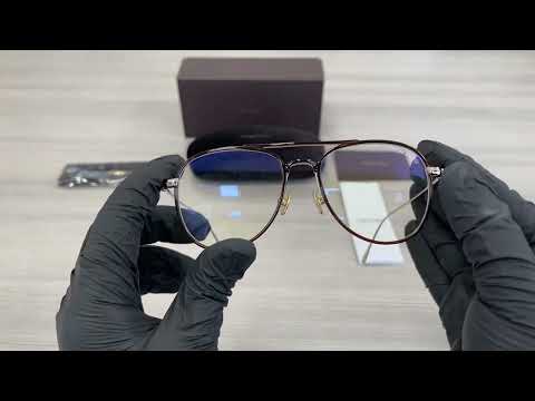 Tom Ford TF5666-B 048 Shiny Transparent Brown Rose Gold-Blue Block Lenses Eyeglasses