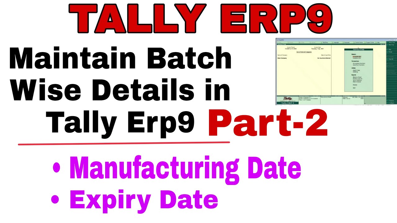 tally.erp9 maintain batch wise details|Part-2|how to maintain batch wise details|mycoachingclasses