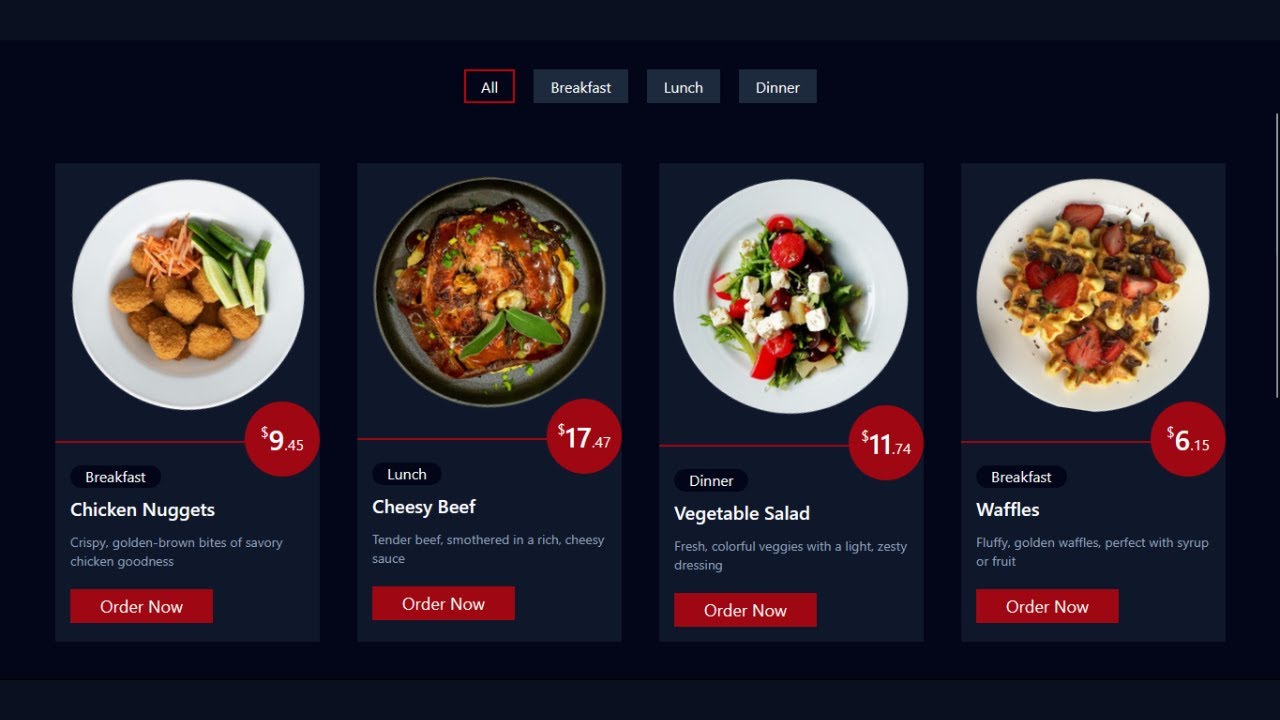 Filter Component in React | Food Menu Card Component using React and Tailwind CSS