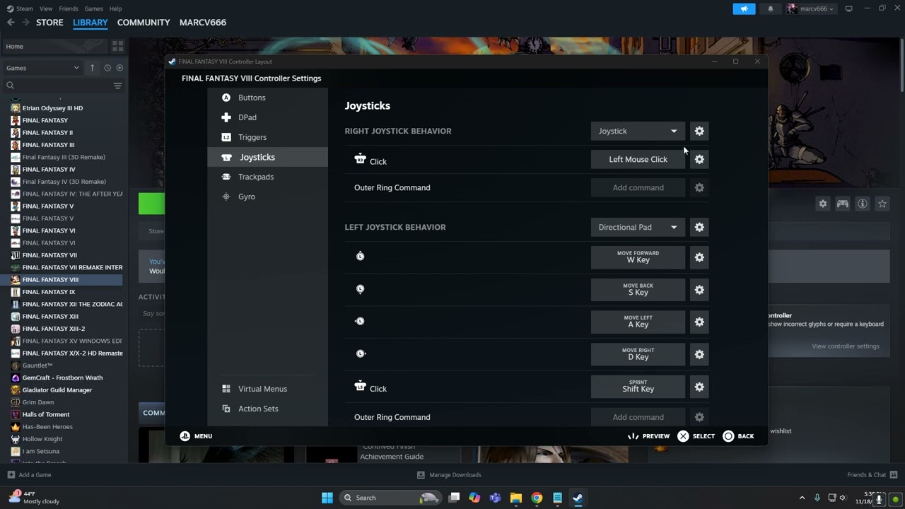 Final Fantasy 8 [Controller configuration on steam]