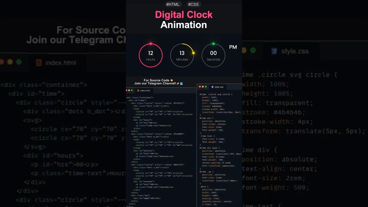 Digital clock animation build by using #html #css and #javascript #database #trending #python #api