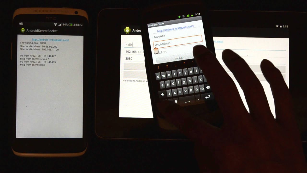 Android example of using ServerSocket, Socket, DataInputStream and DataOutputStream