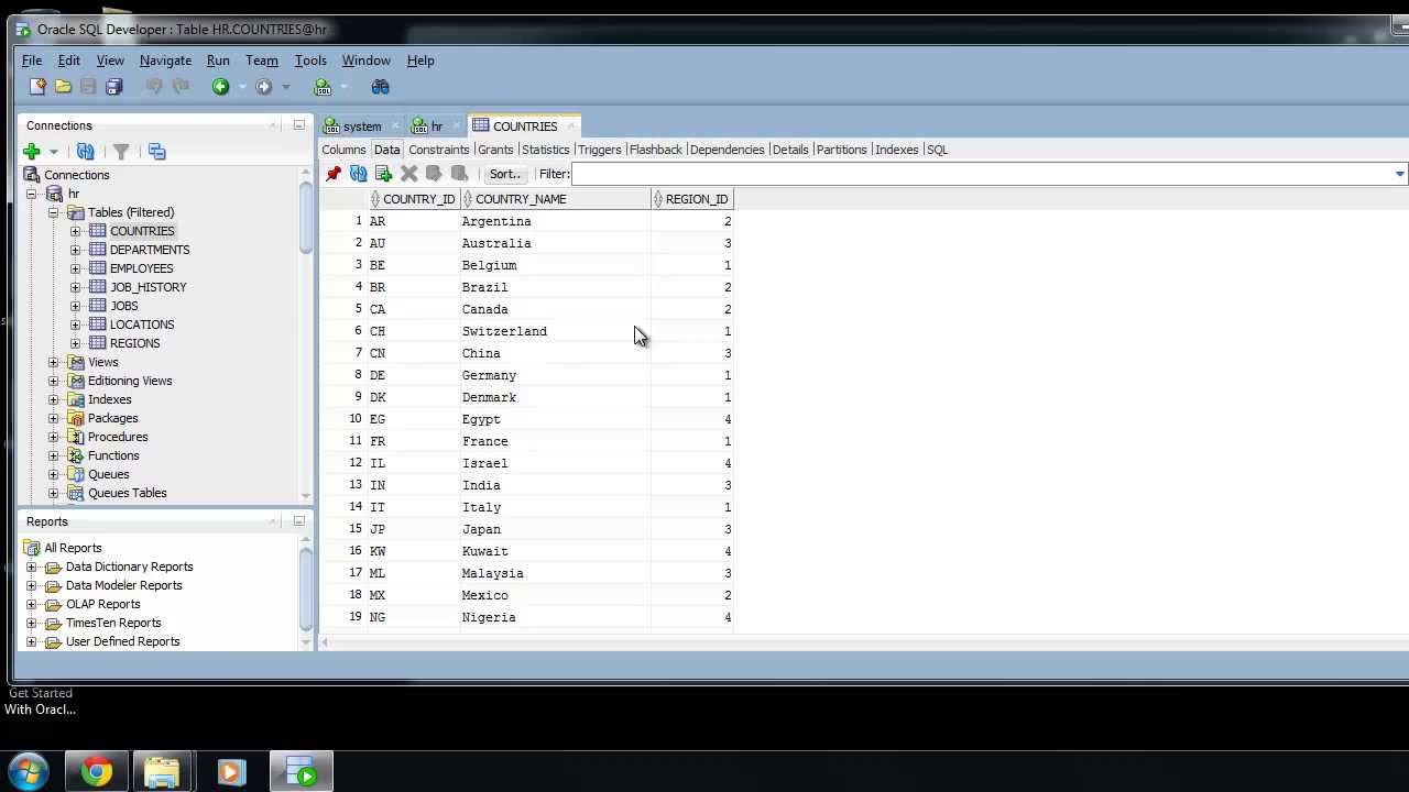 Accessing Oracle HR schema : sqlvids