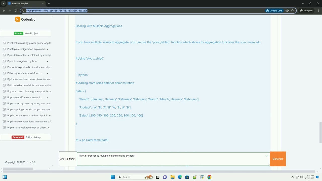 pivot or transpose multiple columns using python