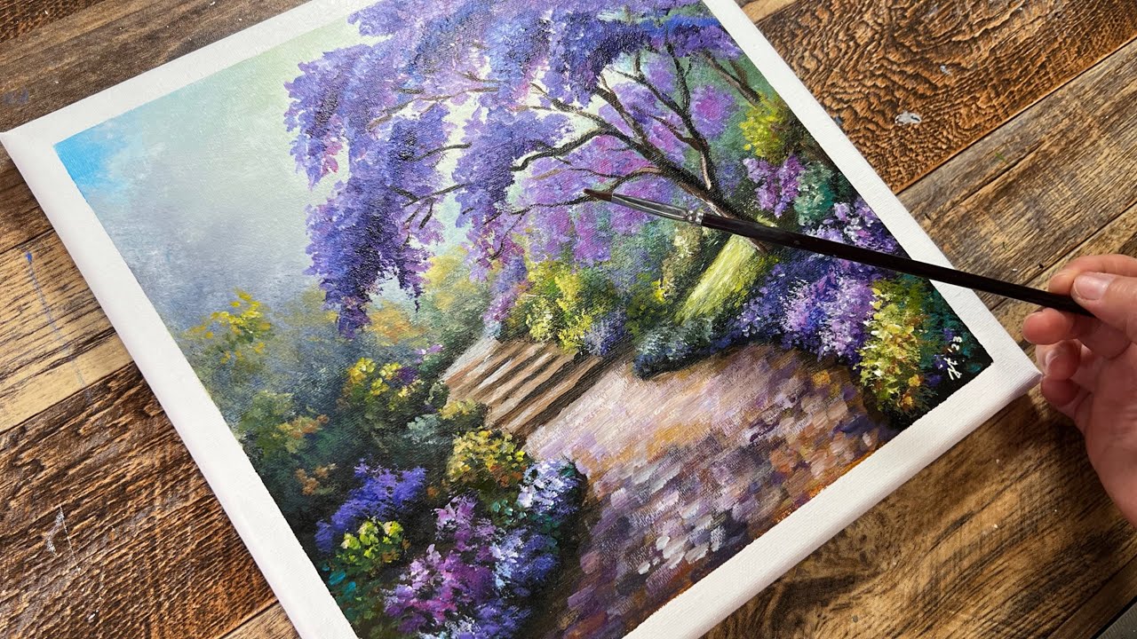 Purple Canopy | Jacaranda Tree Acrylic Landscape Painting | Time-Lapse