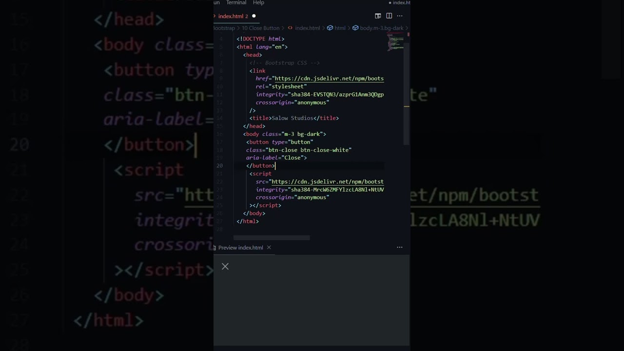 Close button using Bootstrap 5 #shorts #coding #cards
