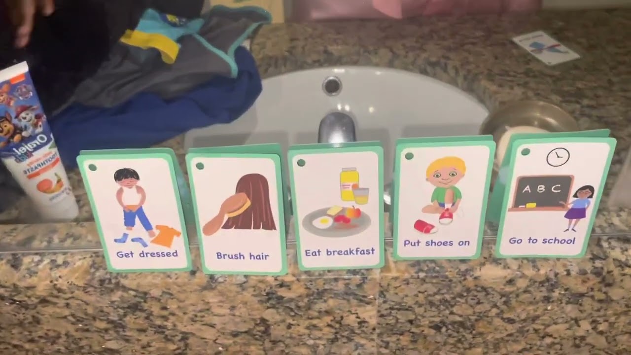 Morning routine using cue cards | Transitioning activities for children with autism.