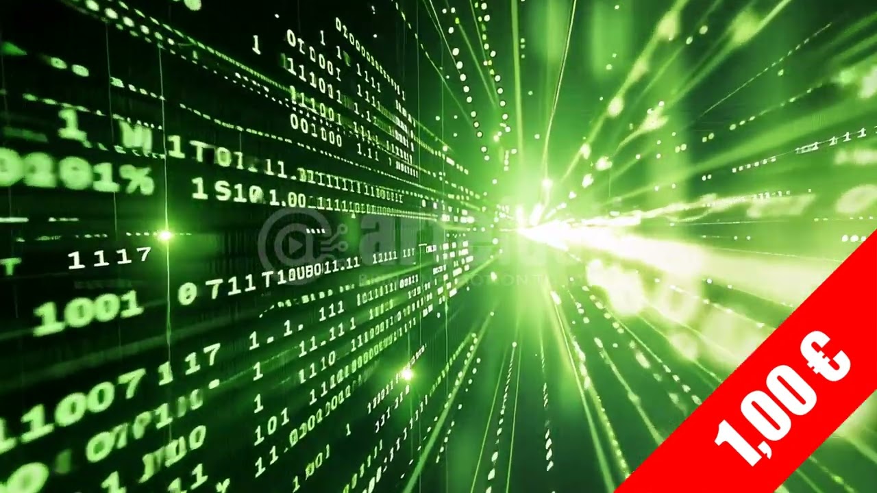 Neon Green Binary Data Stream — Tech Motion Stock Footage (HD 1080p)