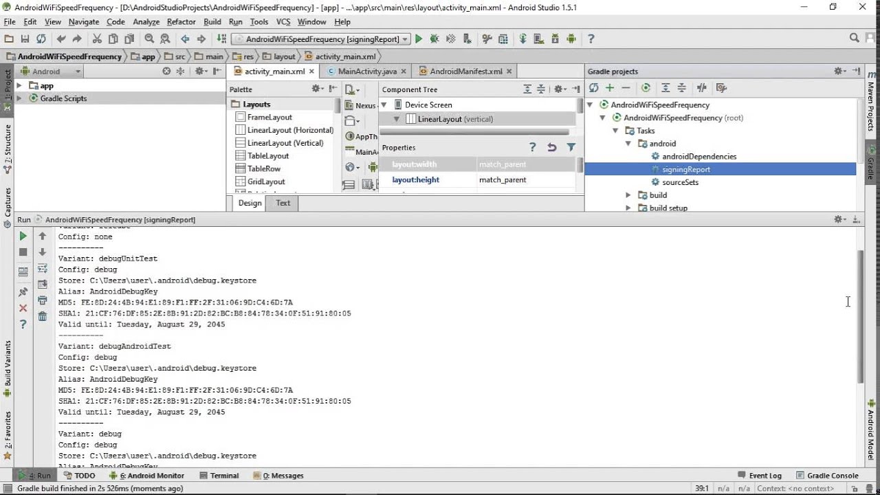 Find debug.keystore and SHA1 in Android Studio
