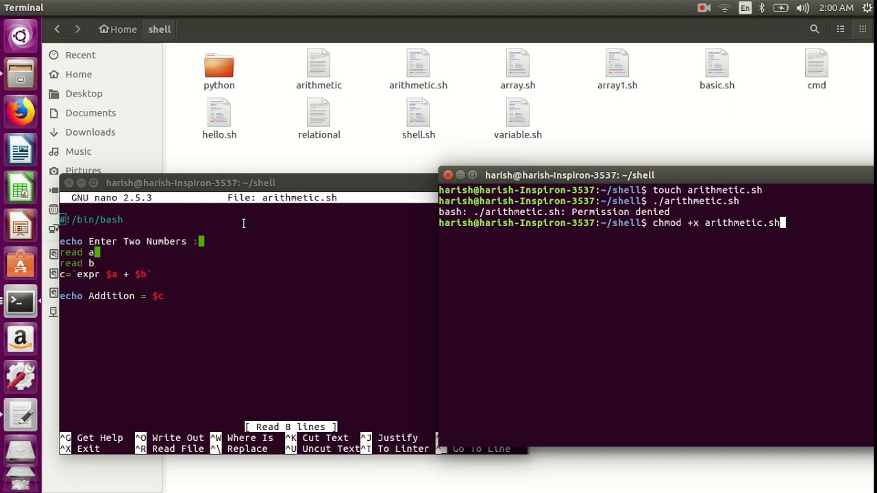 Shell script for arithmetic operators