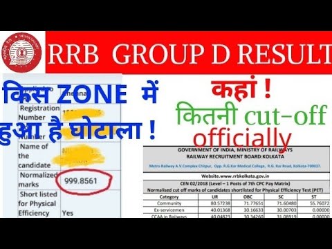 RRB GROUP D RESULT 2018 I'CUT OFF'I