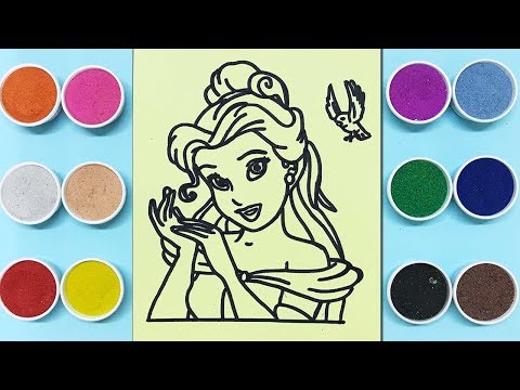 Belle princess sand painting toys / How to coloring belle princess with colors sand / Learn colors